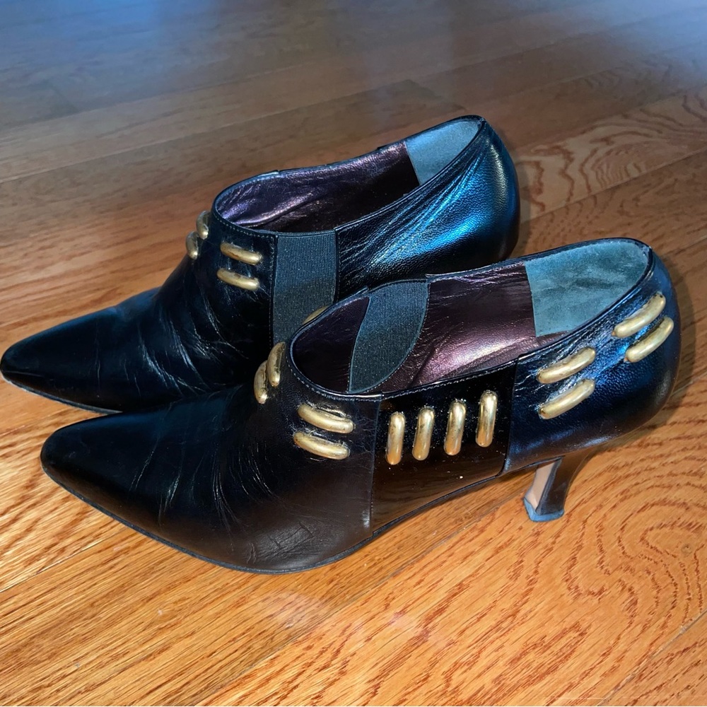 Versani Italy Vintage Black Gold Studded Pointed Toe … - Gem